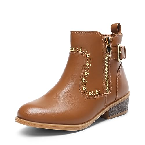 DREAM PAIRS Girls Boots Low Heel Side Zipper Ankle Booties Little Kid/Big Kid,Size 13 Little Kid,Camel,SDBO2303K