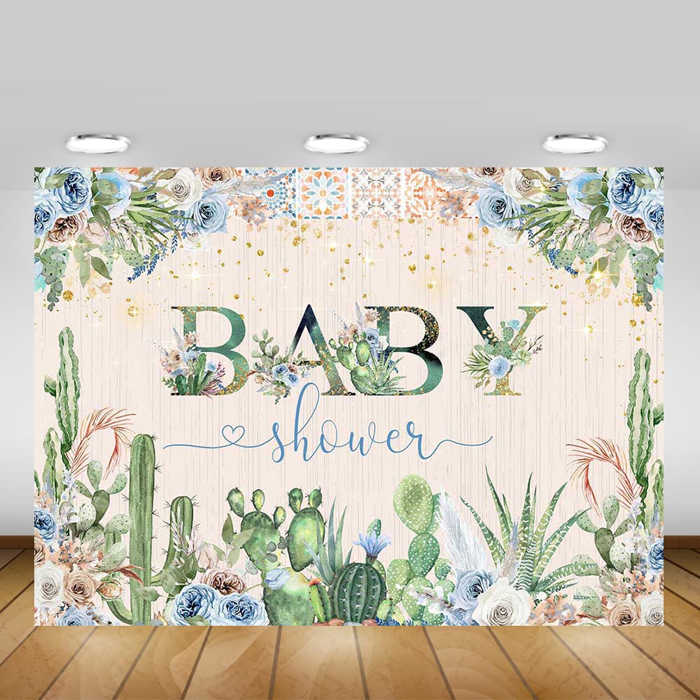 Mocsicka Boho Fiesta Baby Shower Backdrop for Boy Cactus Baby Shower Party Decorations MexicanTaco Bout Baby Background Cake Table Banner(7x5ft (82x60 inch))