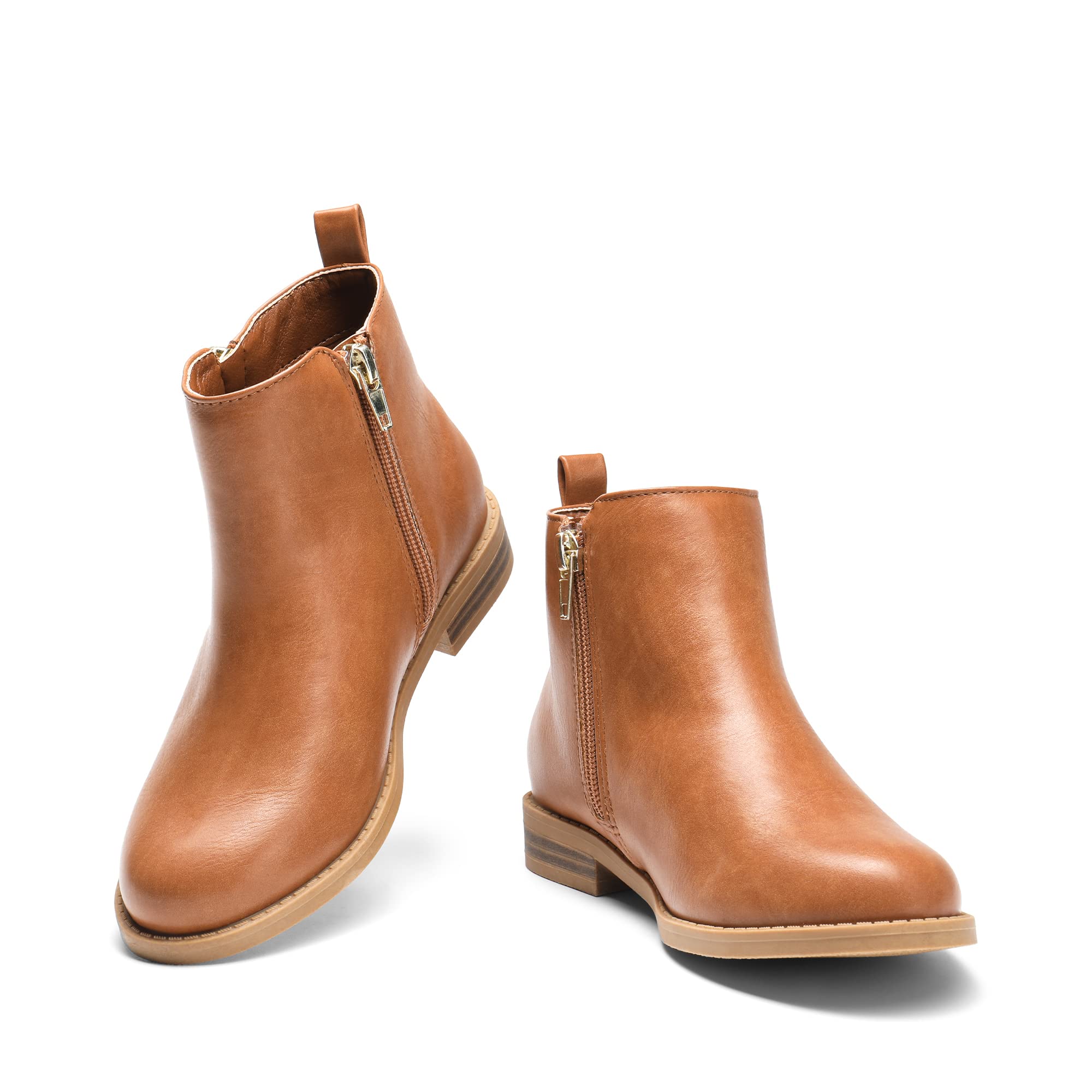 DREAM PAIRS Girls Side Zipper Low Heels Ankle Boots Size 5 Big Kid Tan SDBO2221K