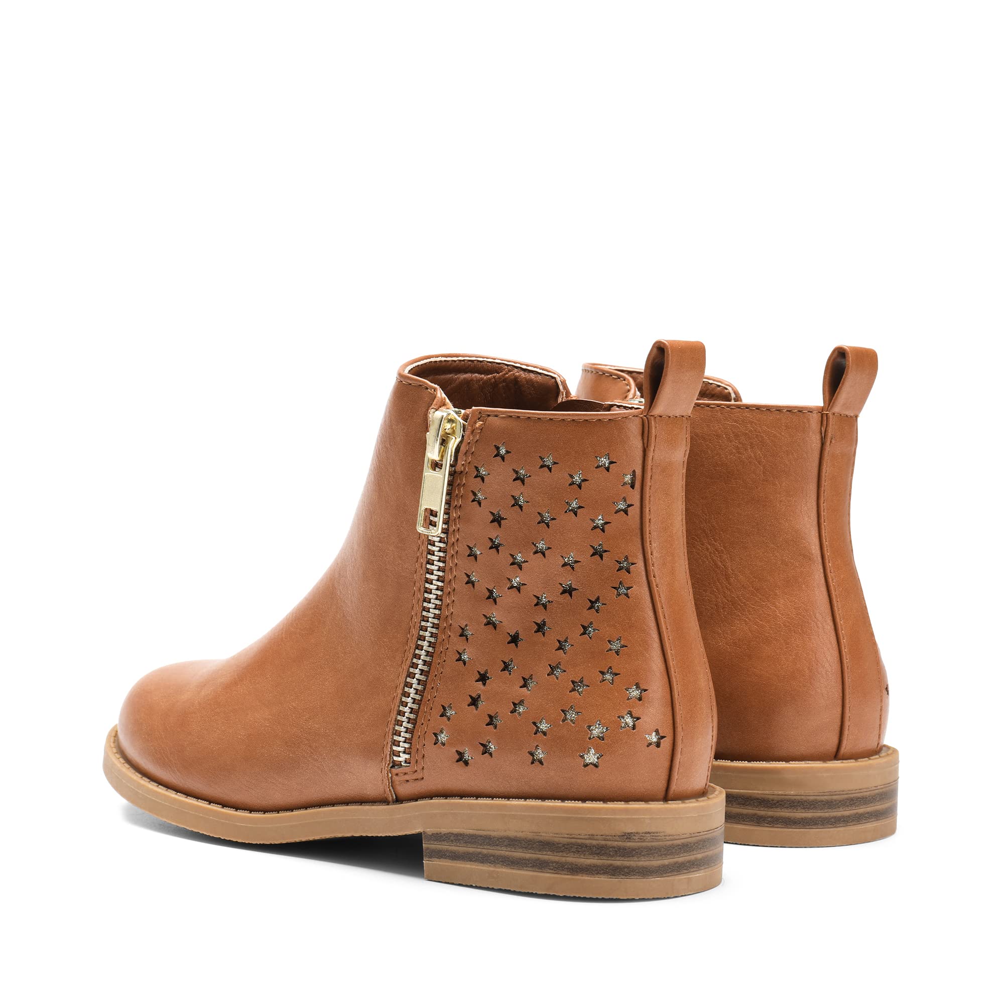 DREAM PAIRS Girls Side Zipper Low Heels Ankle Boots Size 5 Big Kid Tan SDBO2221K