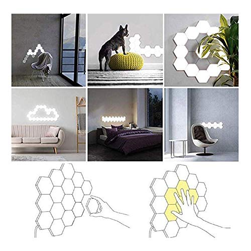 Hexagon Led Lights, LED Wall Lights, Touch-Sensitive Lighting, Aesthetic Room Decor | Perfect Decoration for Living and Bedroom Large Wall Lights DIY Modular Touch Lamp (2 PCS)