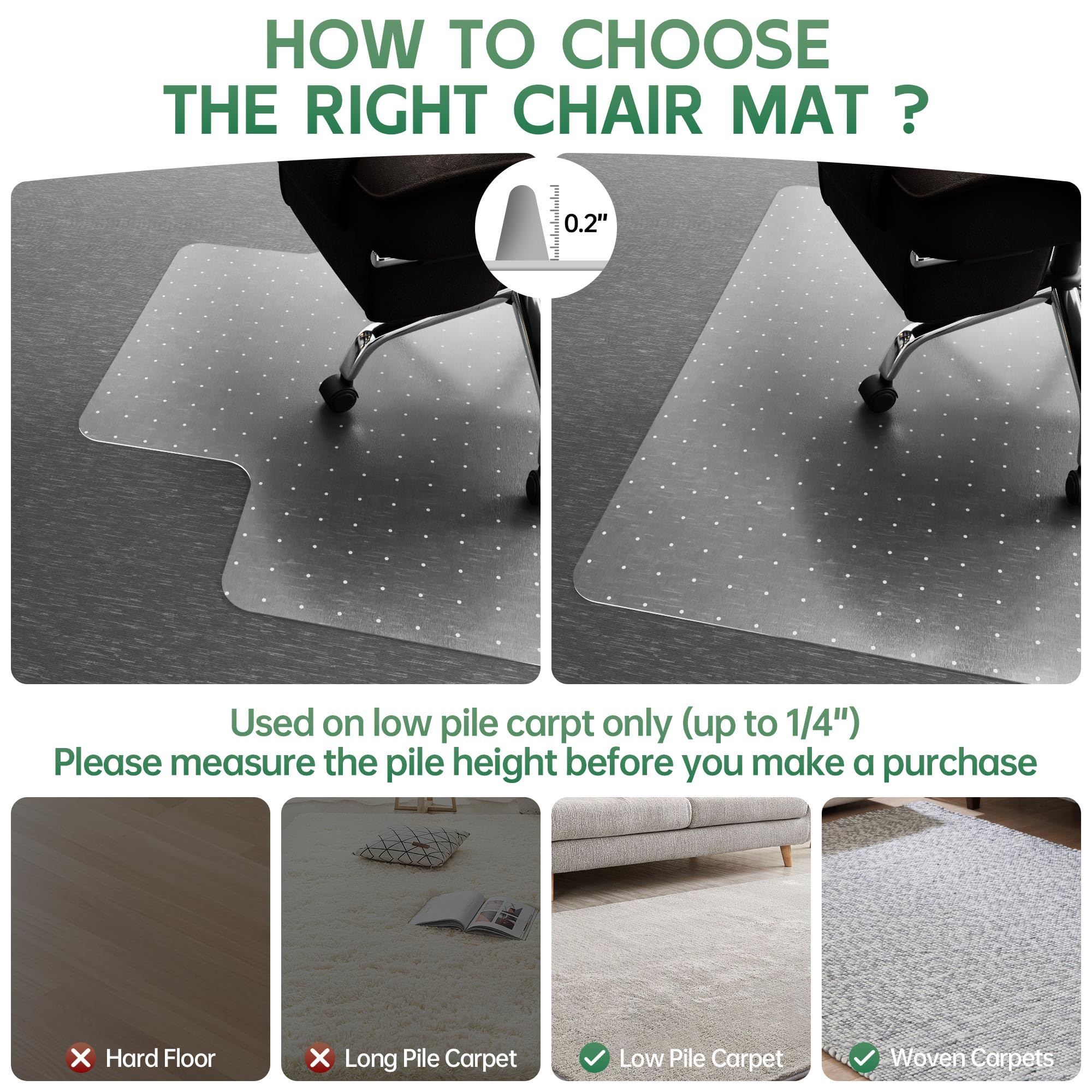 100pointONE Office Chair Mat for Carpets - 53'' x 45'' 0.09'' ThickTransparent Floor Mats for Flat Low and No Pile Carpeted Floors, with Grippers (53'' X 45'' Rectangle)