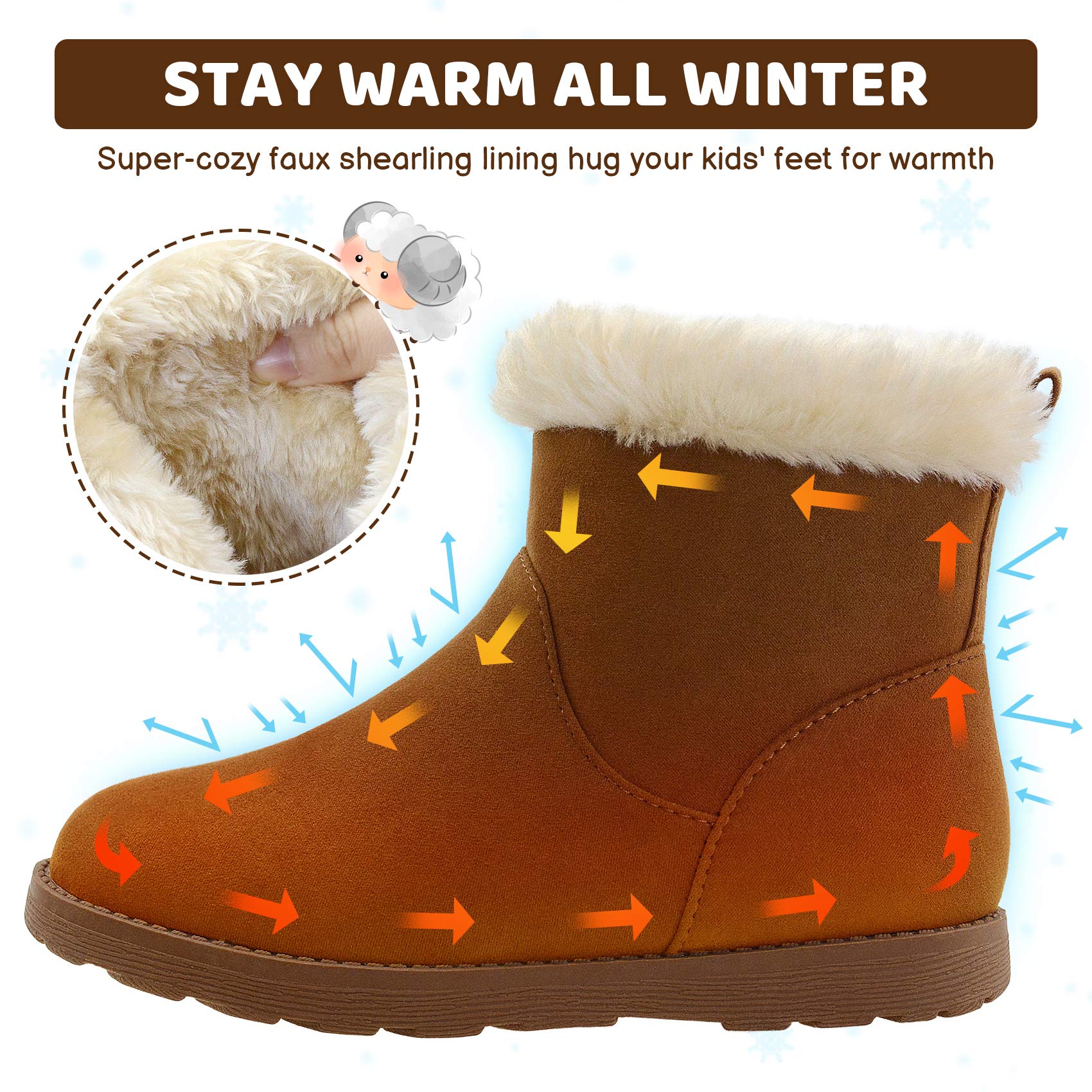 Girls Fuzzy Warm Winter Short Boots with Furry Faux Fur Lining Brown Size Big Kids US 3