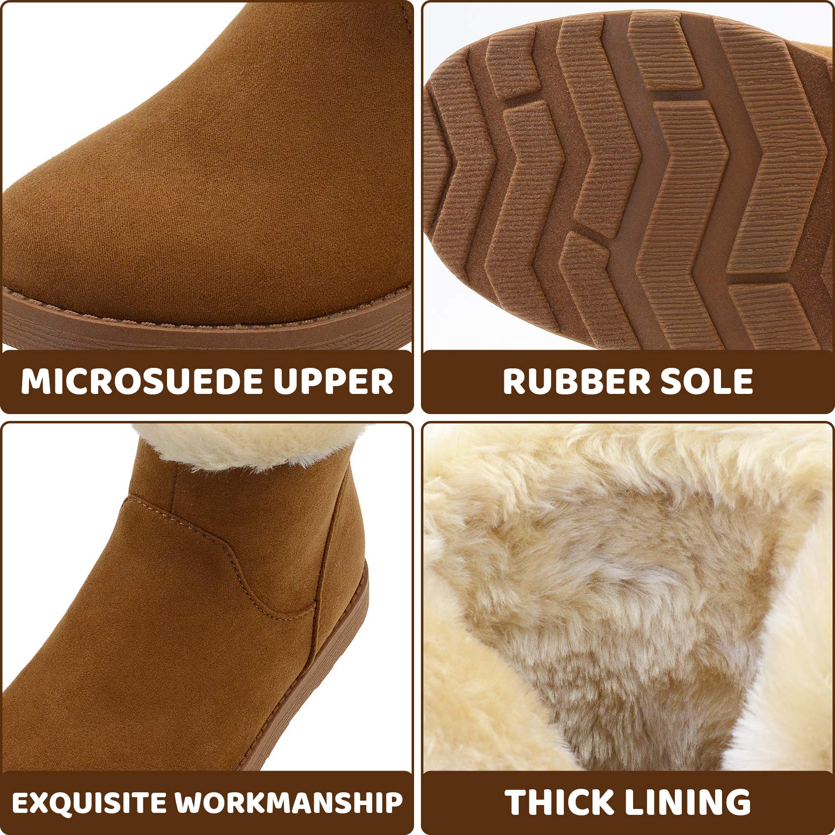 Girls Fuzzy Warm Winter Short Boots with Furry Faux Fur Lining Brown Size Big Kids US 3