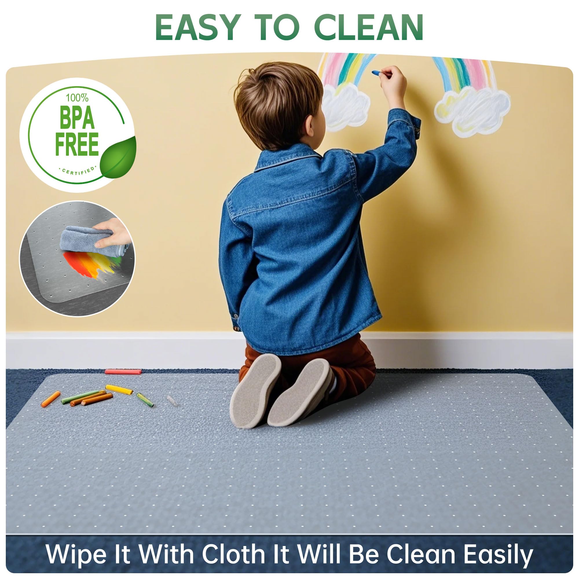 100pointONE Office Chair Mat for Carpets - 53'' x 45'' 0.09'' ThickTransparent Floor Mats for Flat Low and No Pile Carpeted Floors, with Grippers (53'' X 45'' Rectangle)