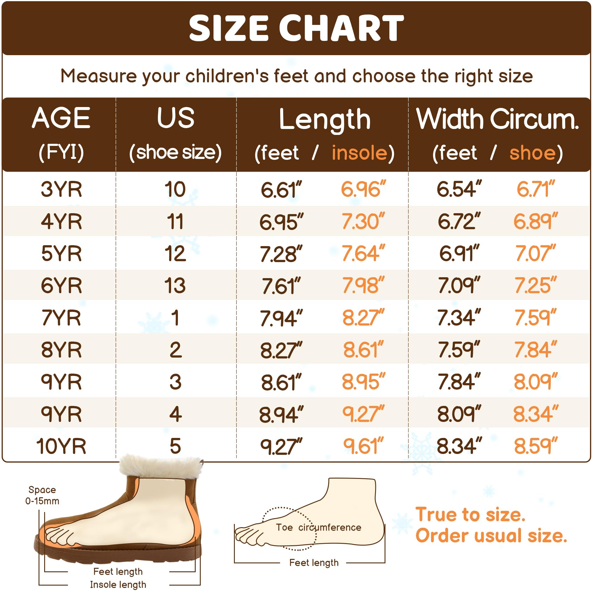 Girls Fuzzy Warm Winter Short Boots with Furry Faux Fur Lining Brown Size Big Kids US 3