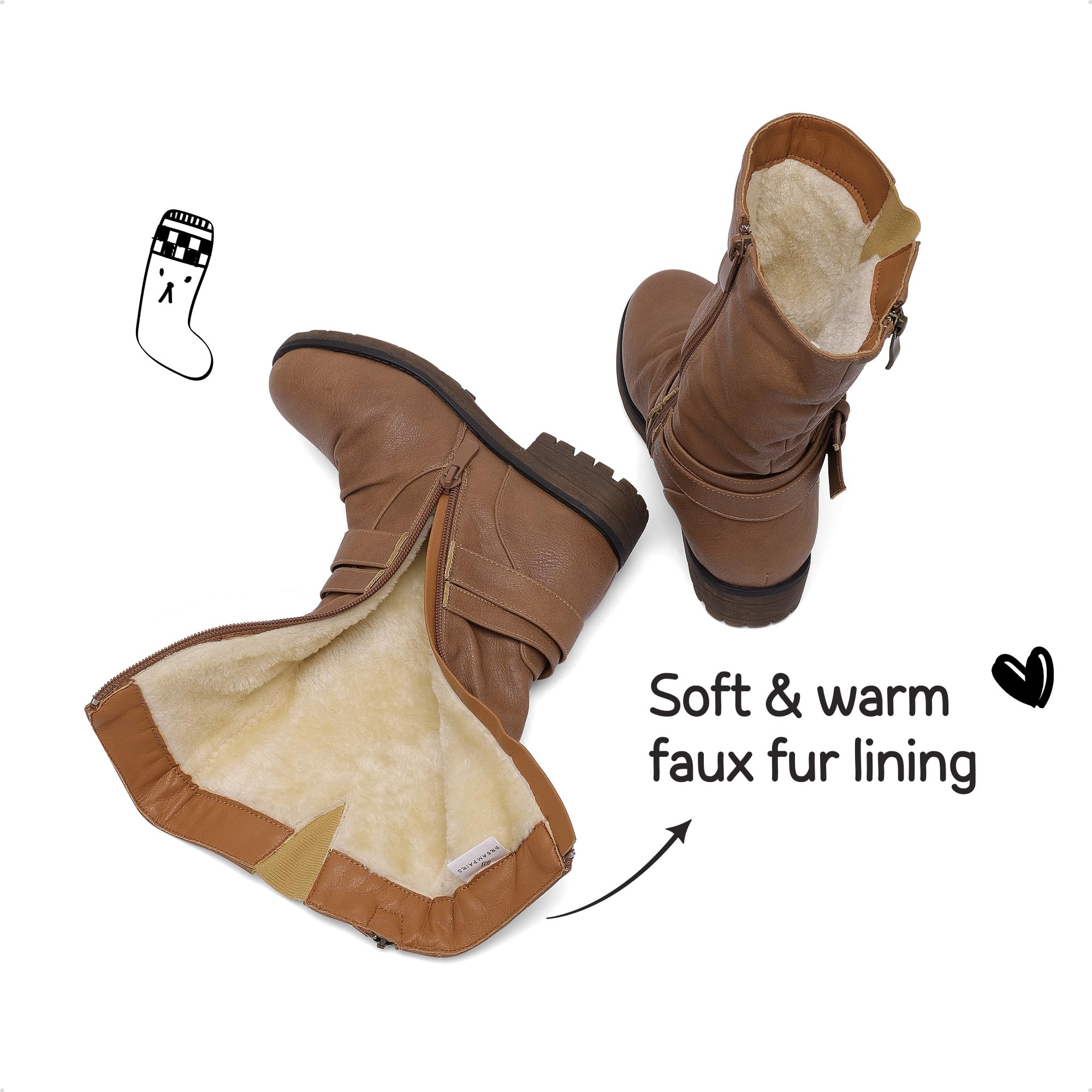 DREAM PAIRS Girls Buckle Zipper Knee High Winter Boots,Size 4 Big Kid,Camel,Atlanta-K