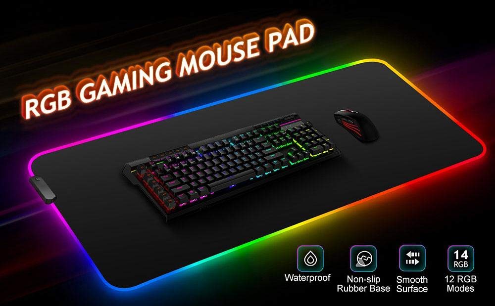Blue Hexagon Geometric Pattern RGB LED Gaming Mouse Pad - Large Pad RGB Gaming Mat with Easy to Clean Waterproof Surface - Anti-Slip Rubber Base 11.81"x23.62"
