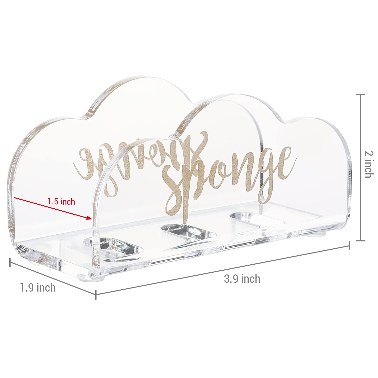 MyGift Decorative Clear Acrylic Kitchen Sink Sponge Holder with Draining Holes and Gold Curvie SPONGE Wording Design