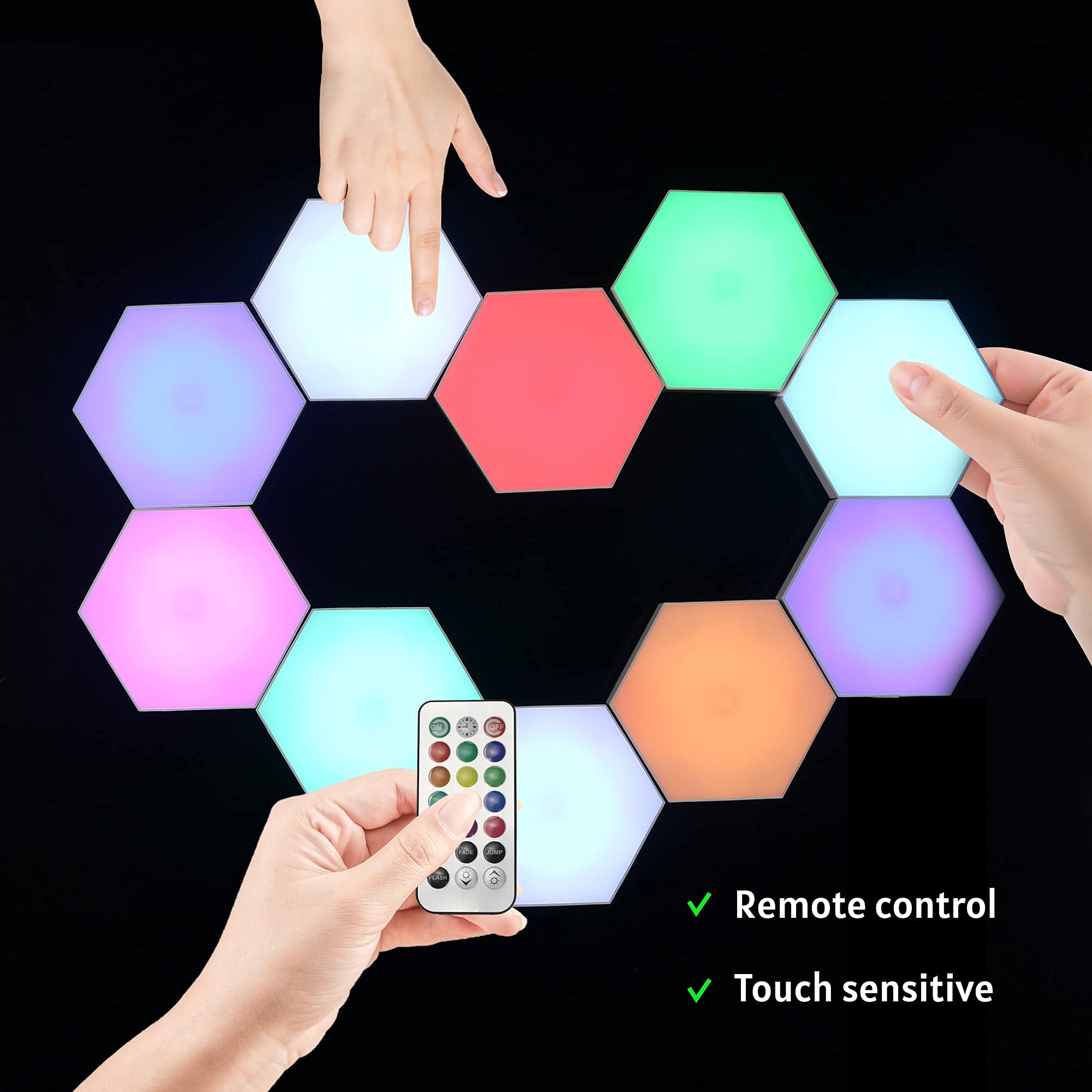 Fignolee Hexagon Lights | Premium Light Panels | RGB Cool Lights | Touch-Sensitive and Remote Controlled Gaming Lights Suitable for Game Room, Bedroom and Living Room | DIY led Wall Lights (6 pcs)
