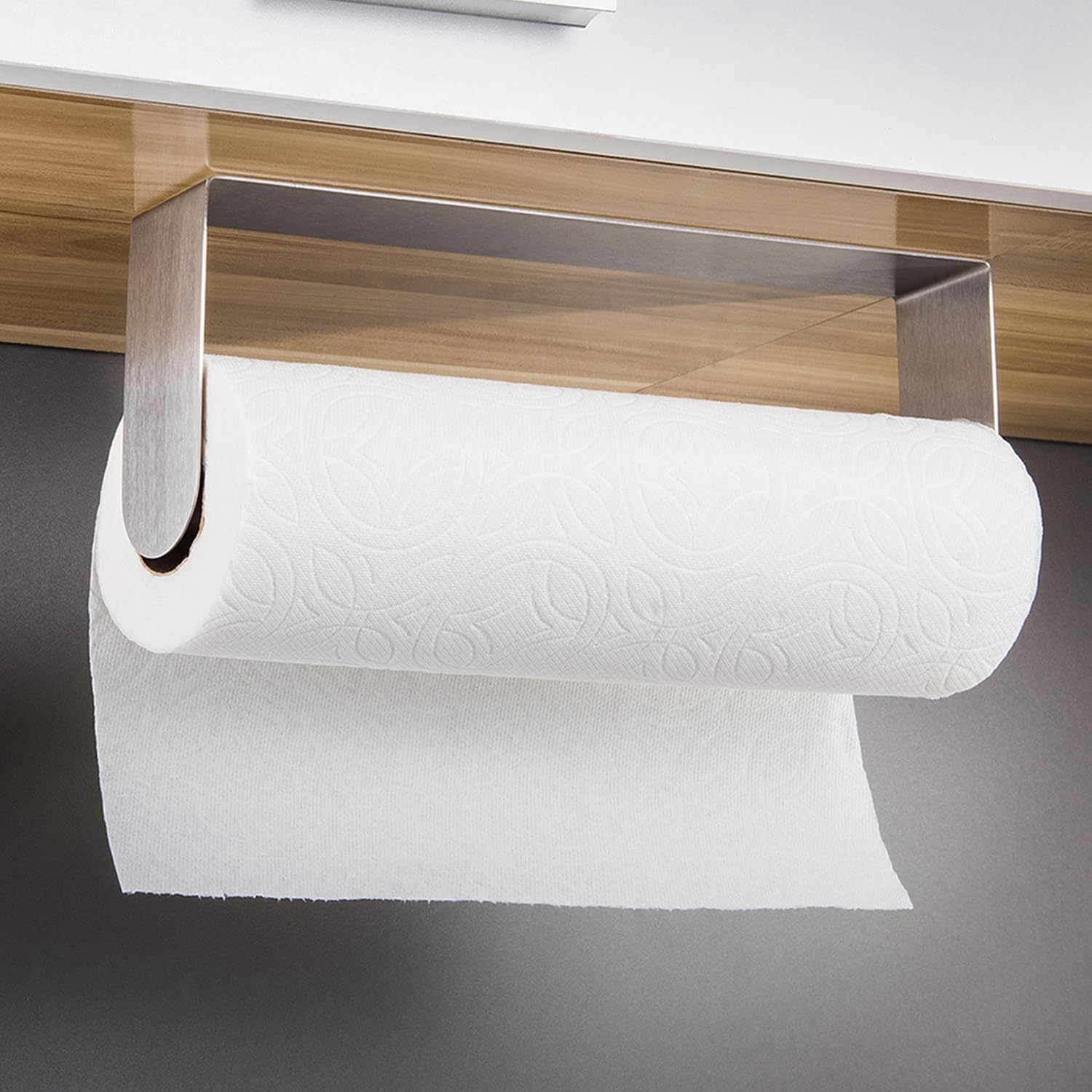 YIGII Paper Towel Holder Under Cabinet - Self Adhesive Paper Towel Rack Wall Mount for Kitchen, SUS-304 Stainless Steel Brushed