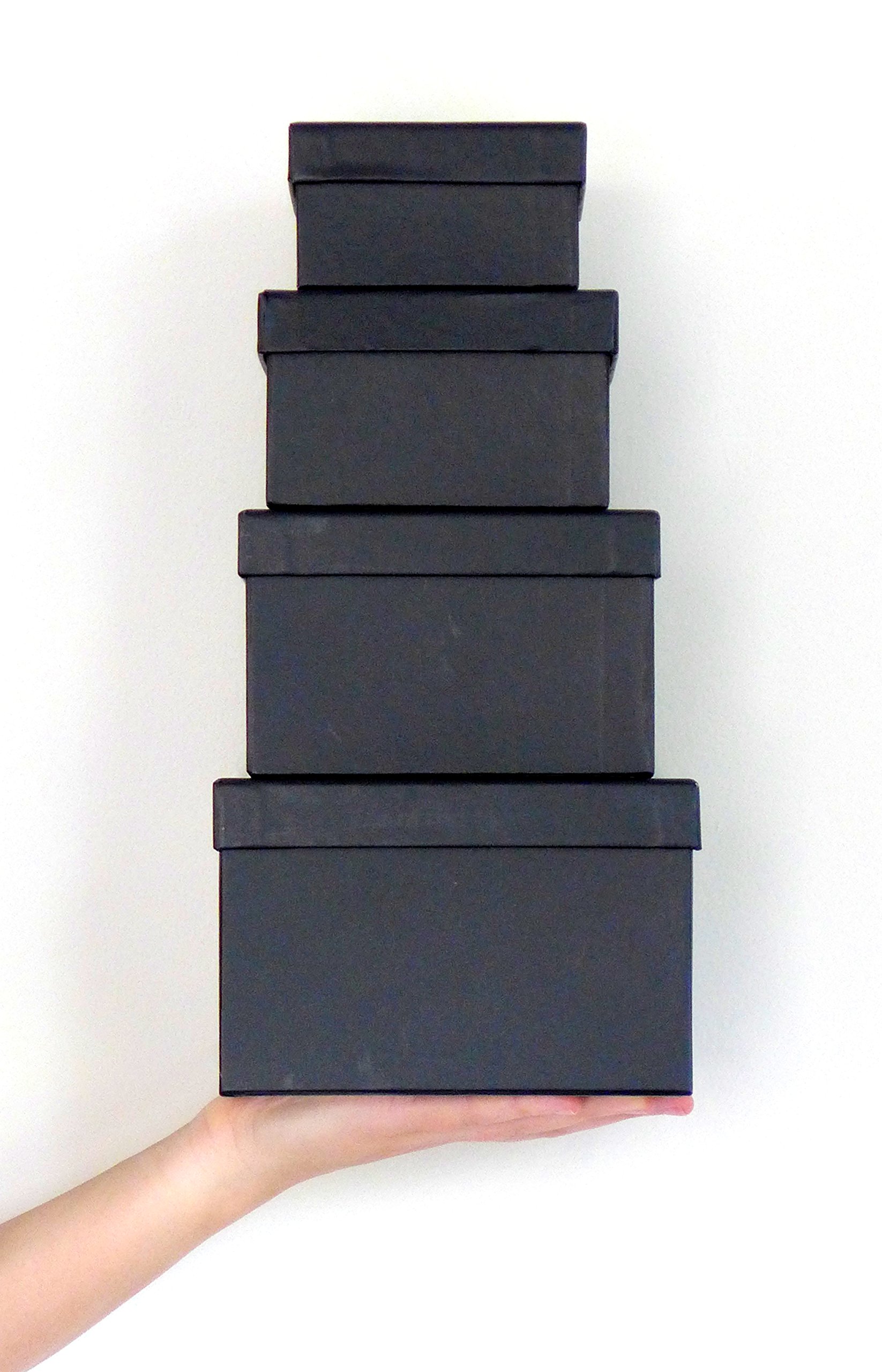 Cypress Lane Square Rigid Gift Box, a Nested Set of 4, 3.5x3.5x2 to 6x6x4 inches (Red)