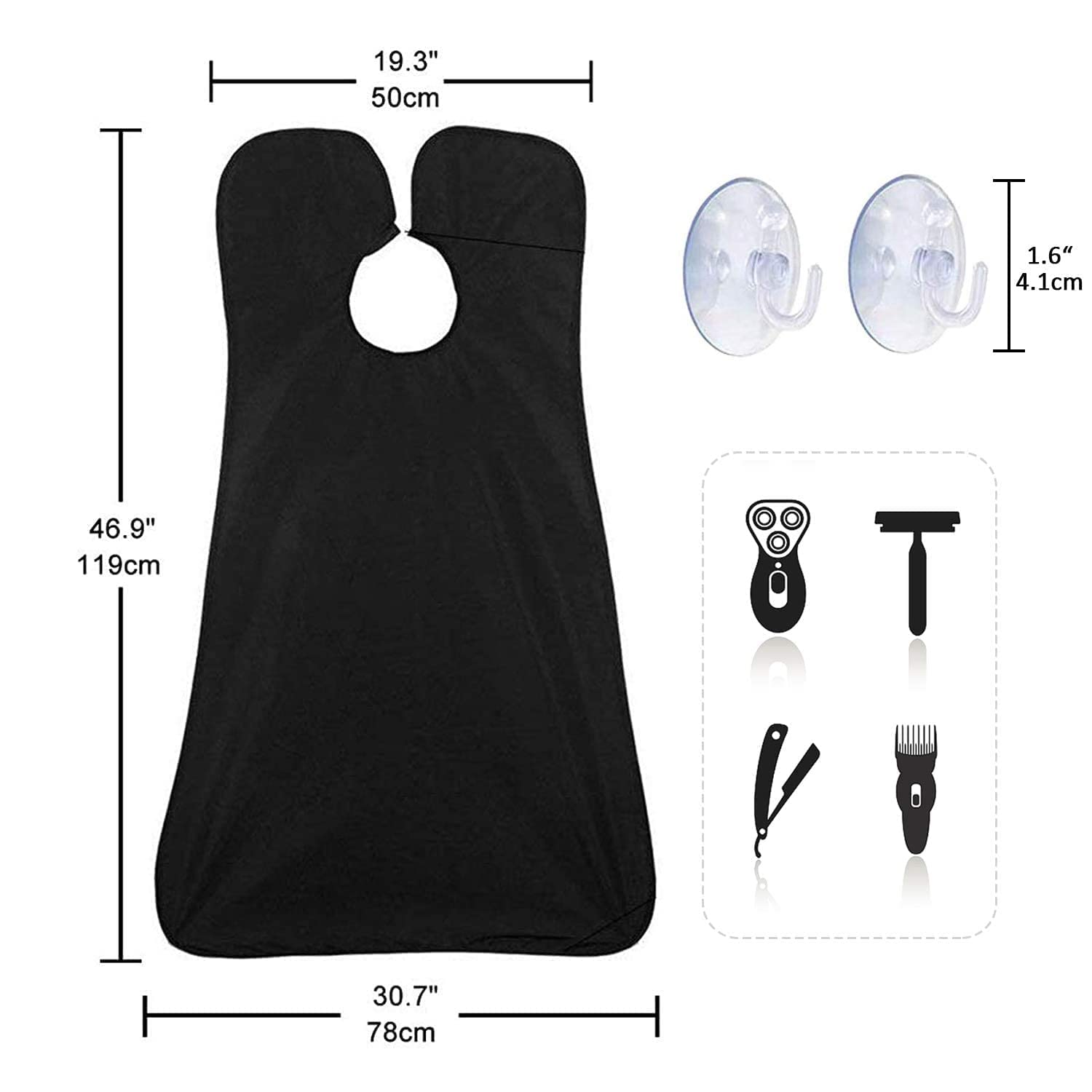 Beard Apron Catcher - Christmas Gifts for Man Beard Trimming Bib, Adjustable Hair Catcher with 3 Suction Cups & A Storage Box Non-Stick Beard Catcher Grooming Cape