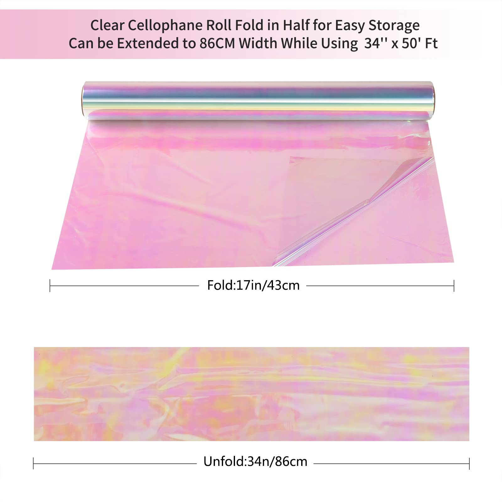 HOEAZGIF Clear Cellophane Wrap Roll 34'' x 131'ft Gift Cellophane Wrap,White Dot Clear Cellophane Wrapping Paper,3 Mil Thick Clear Wrap Cellophane Roll for Basket-Flower-Gift…