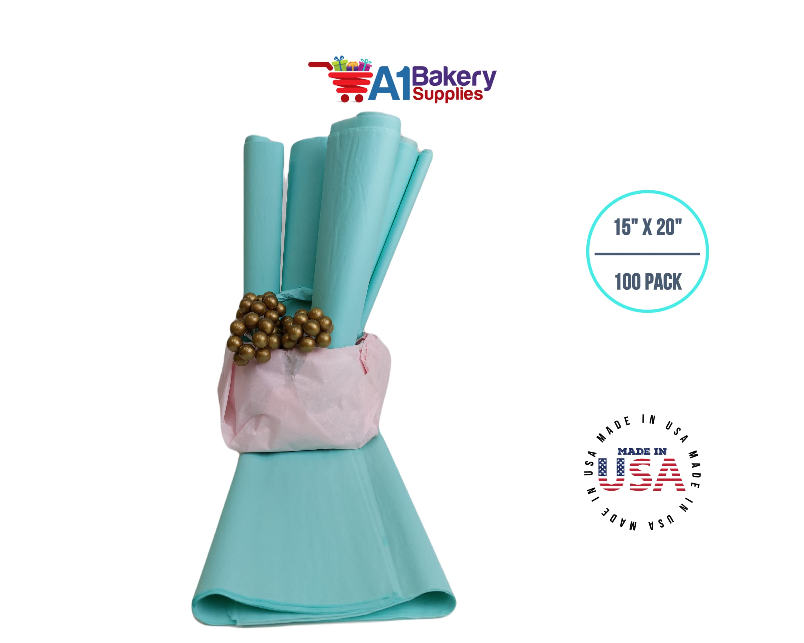 A1 Bakery Supplies Pistachio Green Bulk Tissue Paper 15 Inch x 20 Inch - 100 Sheets Premium Paper