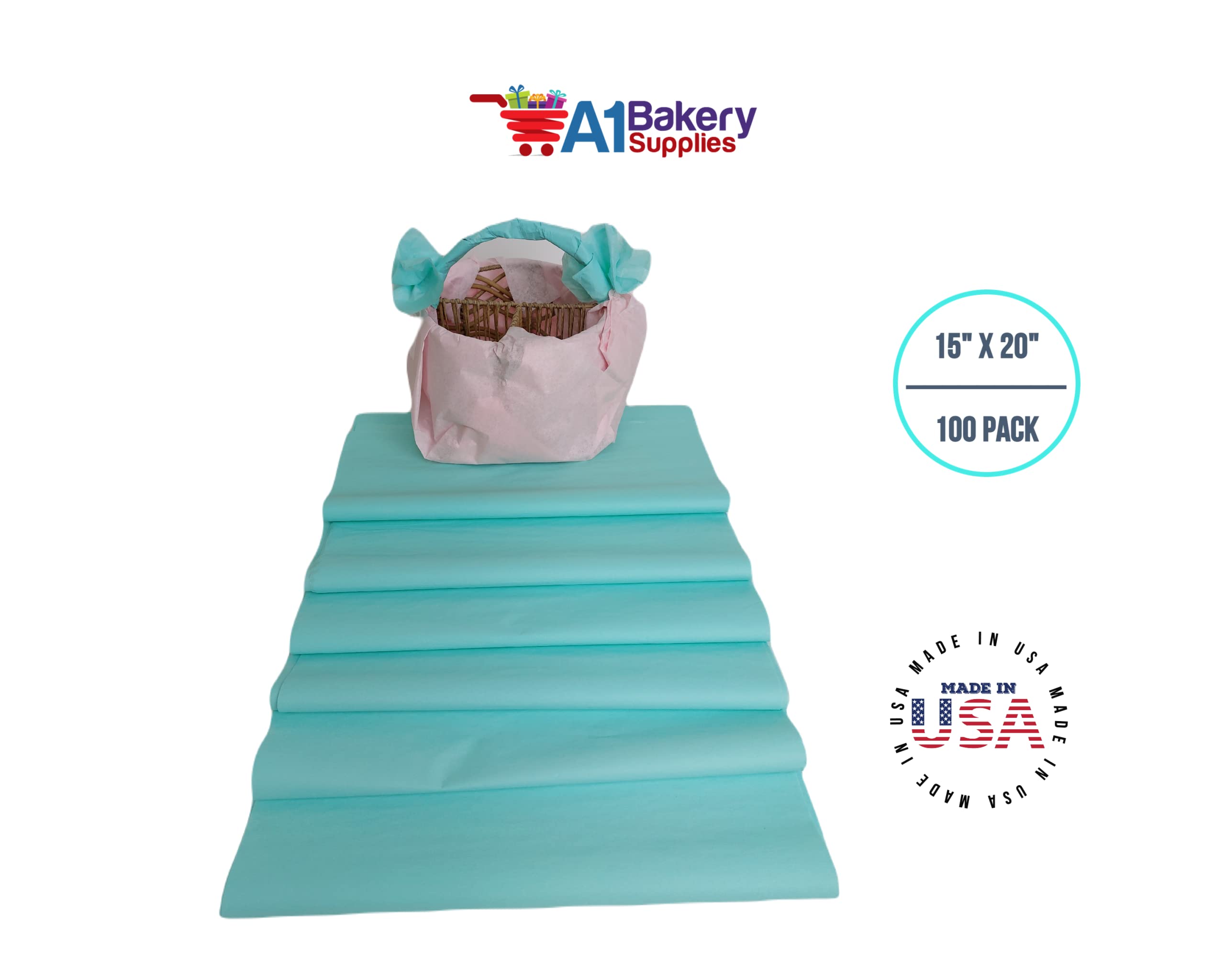 A1 Bakery Supplies Pistachio Green Bulk Tissue Paper 15 Inch x 20 Inch - 100 Sheets Premium Paper