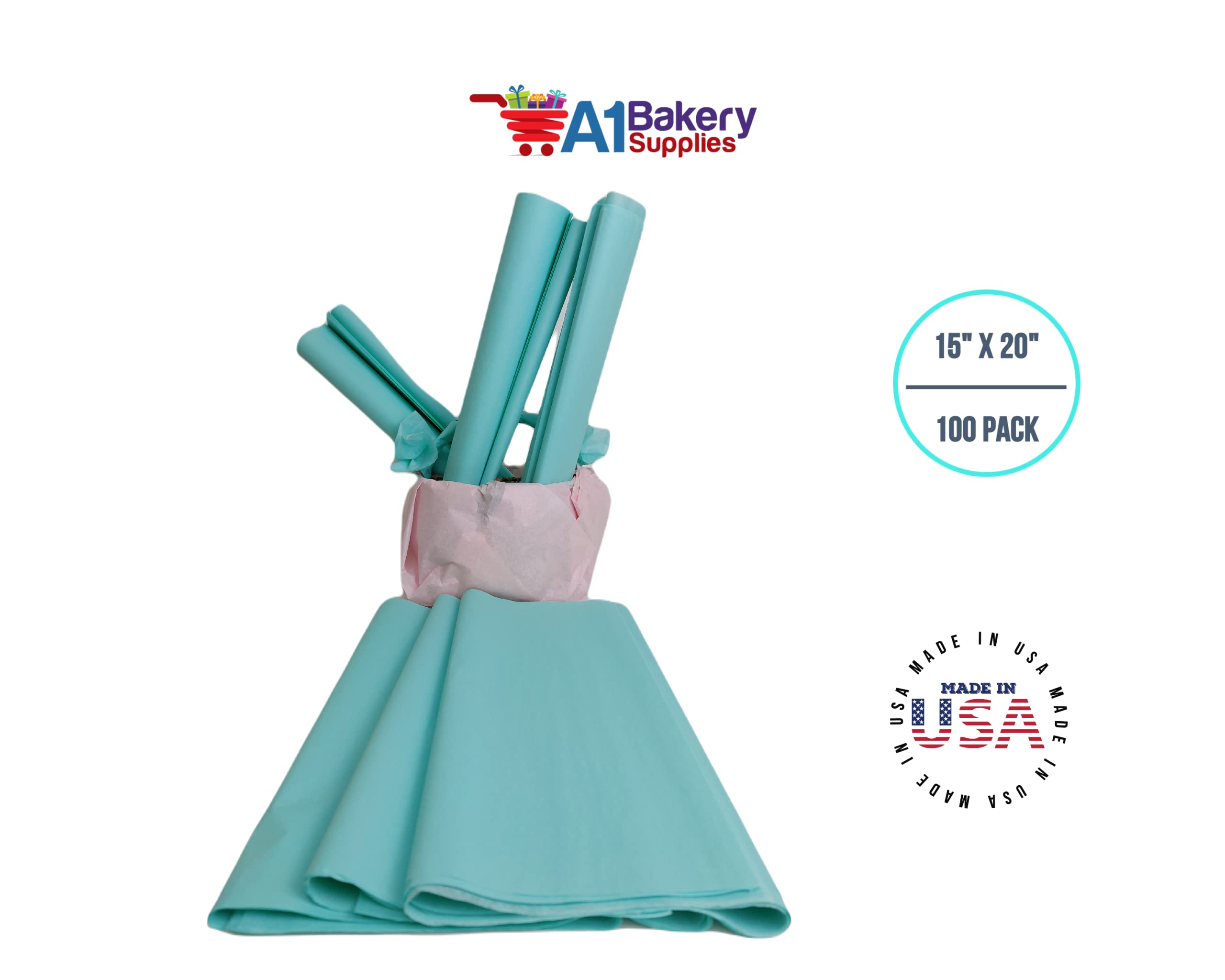 A1 Bakery Supplies Pistachio Green Bulk Tissue Paper 15 Inch x 20 Inch - 100 Sheets Premium Paper