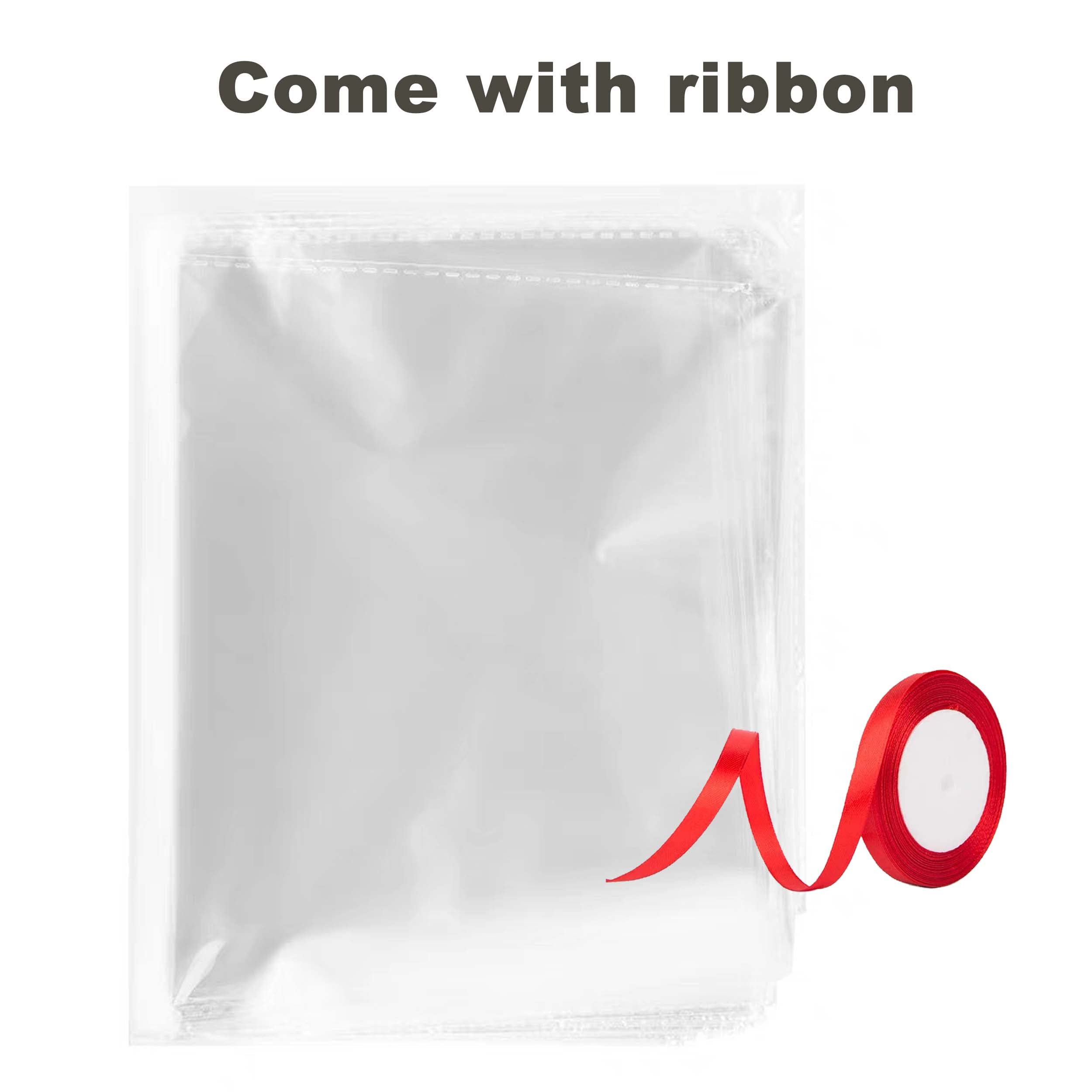 LWNIP 20 Pcs Clear Basket Bags, 22 x 28 Inches 2.3 Mils Thick Cellophane Wrap Bags for Baskets and Gifts, Ribbon Included