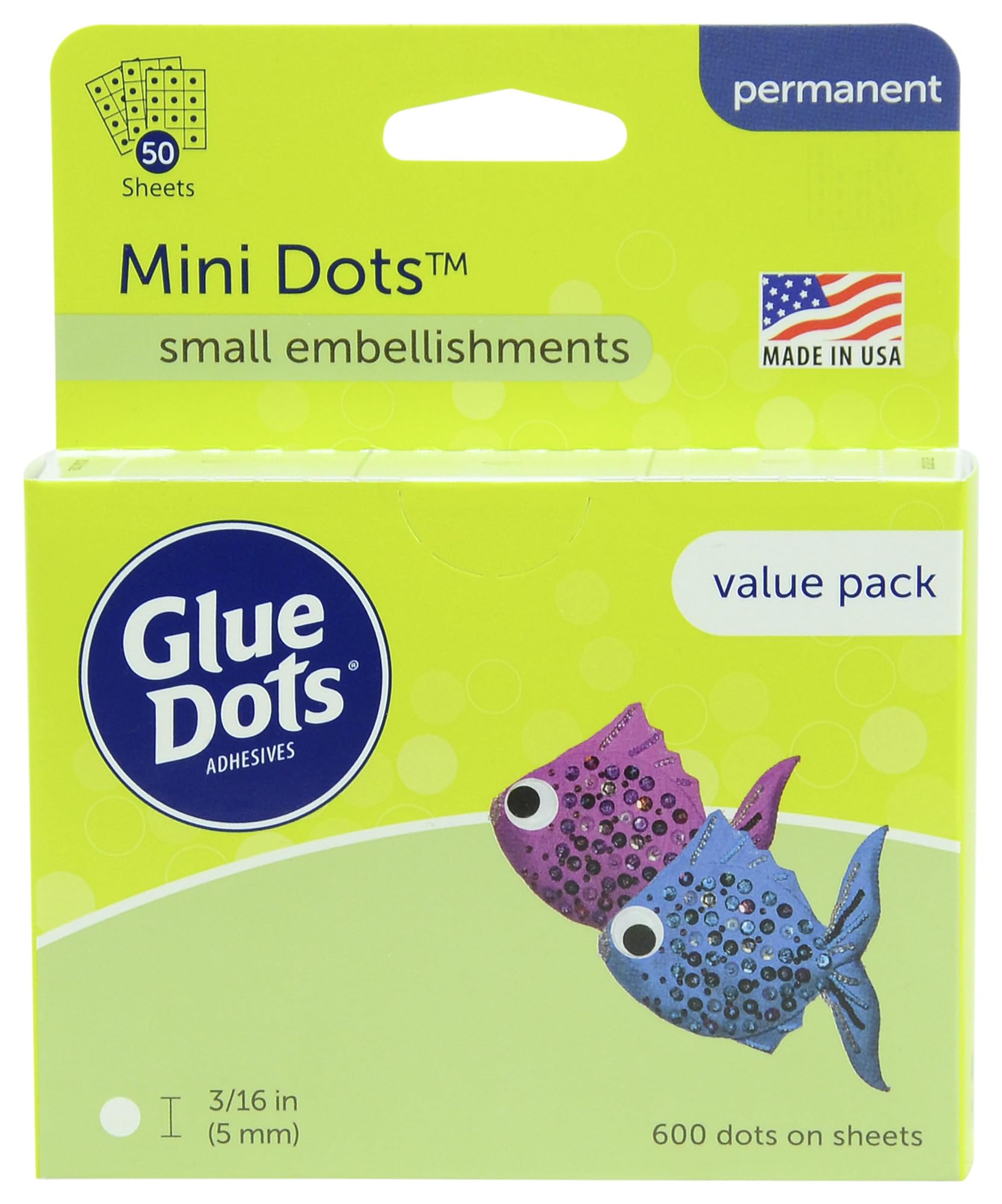 Glue Dots Double-Sided Mini Dots, 3/16'', Clear, Pack of 600 (32634)