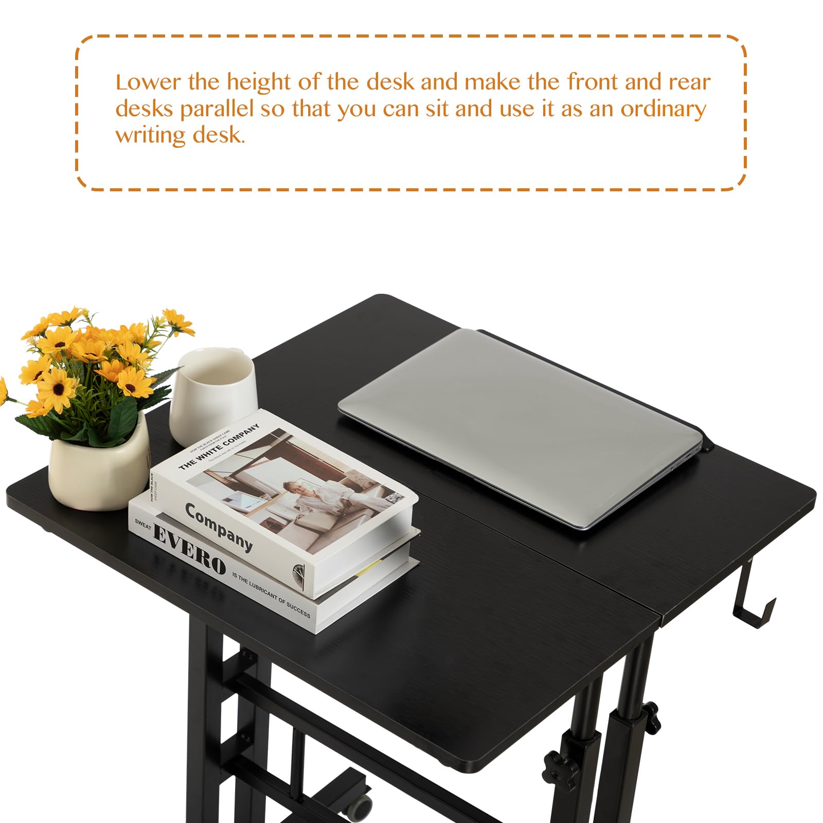 SIDUCAL Mobile Stand Up Desk, Adjustable Laptop Desk with Wheels Home Office Workstation, Rolling Desk Laptop Cart for Standing or Sitting, Black
