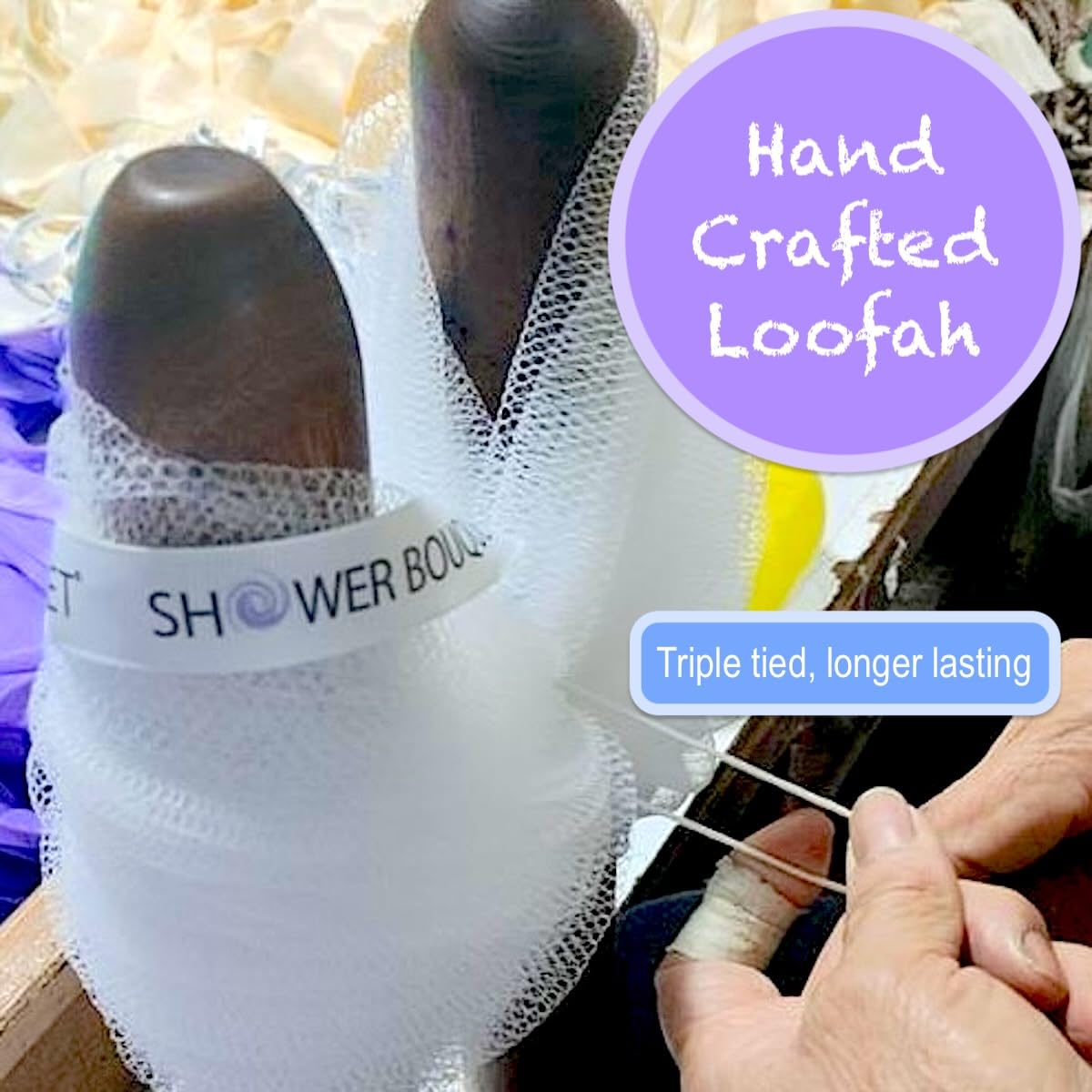 Loofah-Charcoal Back-Scrubbers 2-Pack-by-Shower-Bouquet: Long-Handle Bath-Sponge-Brushes with Extra Large Soft Mesh for Men & Women - Exfoliate with Full Pure Cleanse in Bathing Accessories