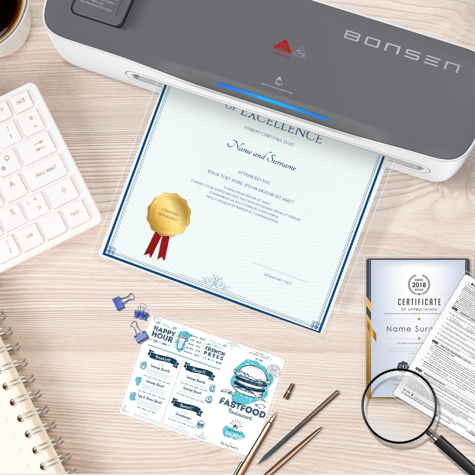 BONSEN A4 Laminating Pouches, 100-Pack, 9 x 11.5 Inches, 3-Mil, Gloss Laminator Pouches, Clear and Durable Laminating Pouches, Strong for Long Lasting Documents (LP3102)
