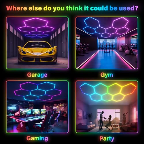 ALLYES RGB Hexagon Lights - 358 Color Modes Gaming Lights with Remote Controller, DIY Honeycomb LED Lights for Garage, Party, Bar, Gym, Music Studio, 7 Pack