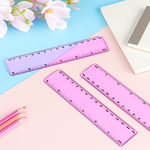 ZZTX Color Plastic Ruler Straight Ruler Measuring Tool 6 Inch Ruler Set Rulers Bulk 3 Pack