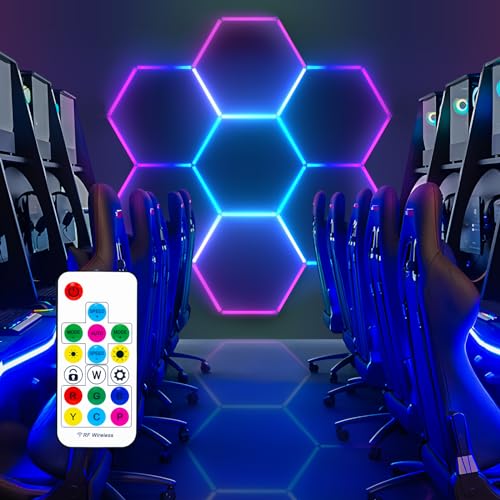 ALLYES RGB Hexagon Lights - 358 Color Modes Gaming Lights with Remote Controller, DIY Honeycomb LED Lights for Garage, Party, Bar, Gym, Music Studio, 7 Pack