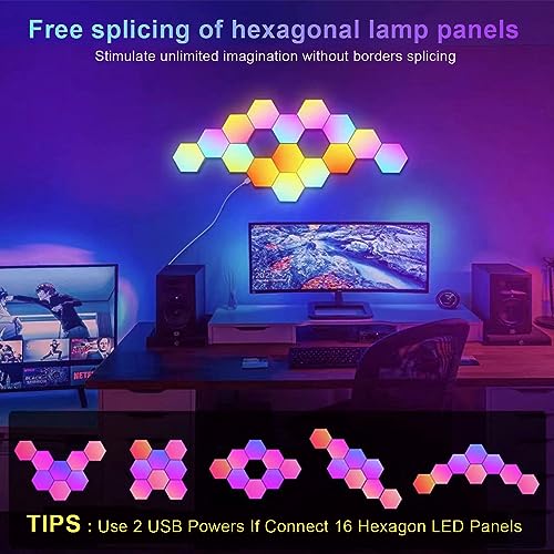 10 Pcs Hexagon LED Lights, Hexa Light Panels, Modular DIY Hexagon Wall Light APP and Remote Control Smart RGB Gaming Light Music Sync Hexagon Light Panels for Living Room, Bedroom, Gaming Rooms