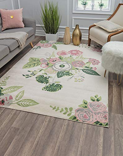 Rugs America Hanna VA40A Rose Garden Cream Floral Transitional Area Rug, 5'x7'