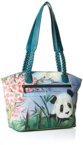 Anna by Anuschka Hand Painted Leather Women's East WEST Organizer Tote, Lovable Panda
