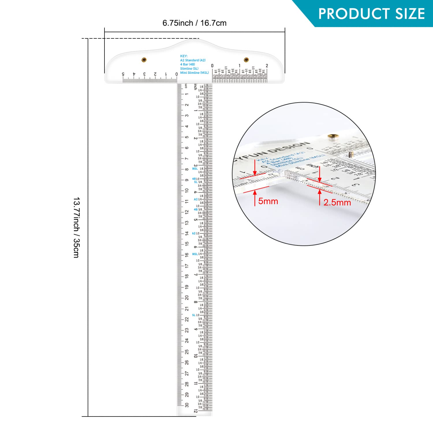 12 Inches/30cm Acrylic Clear T-Square Ruler, Inches and Metric, T Square Ruler, Transparent, T Ruler, for Crafting Drafting and General Layout Work Art Framing & Drafting Scrapbooking Crafting