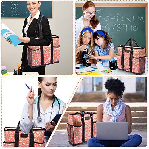 DEMOMENT Water Resistance Canvas Tote Shopping Bag,Utility Teacher Nurse Organizer Handbag Bag (Pink Leopard)