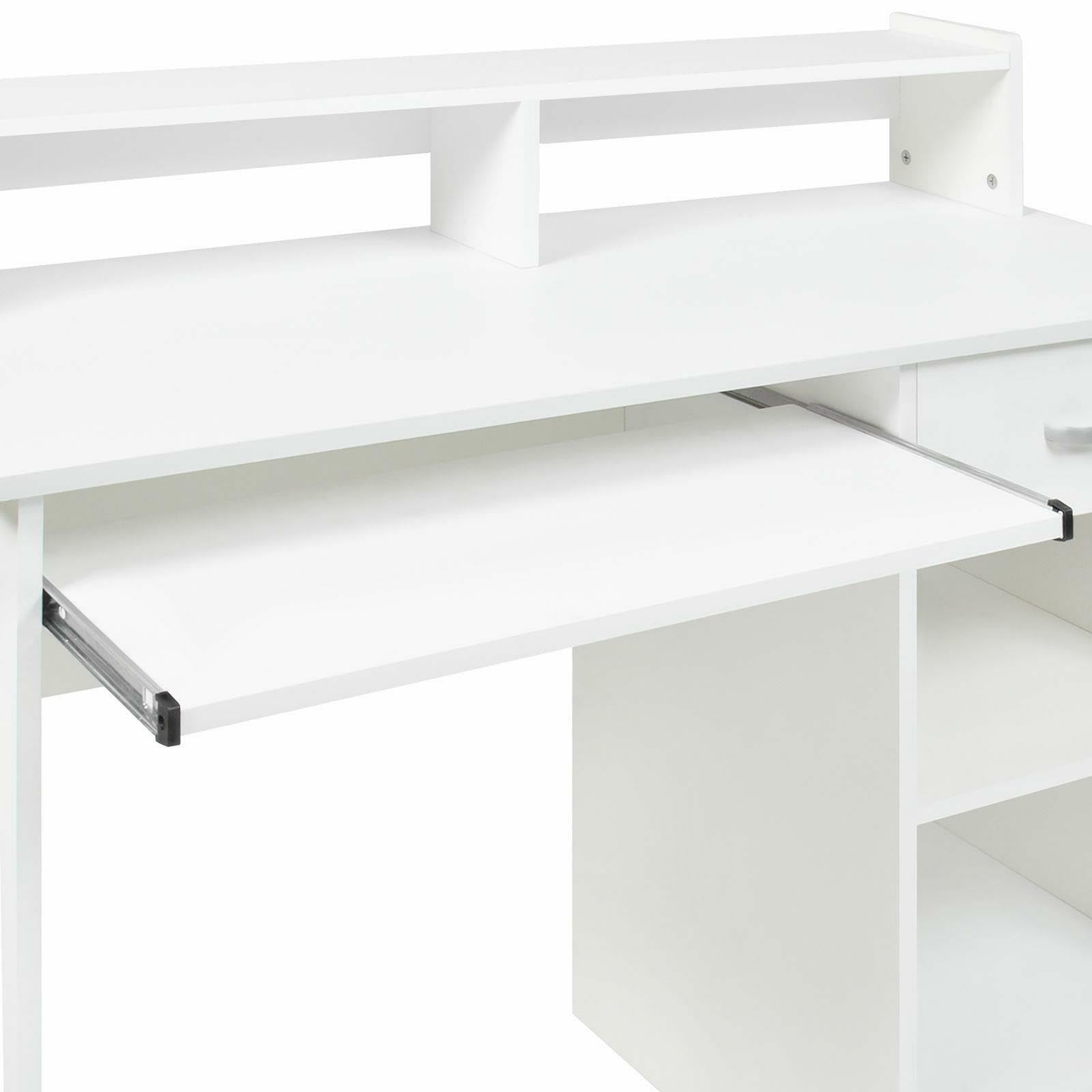 Computer Desk Student Desk Home Office Writing Table with Drawer Shelves, White