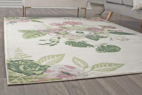 Rugs America Hanna VA40A Rose Garden Cream Floral Transitional Area Rug, 5'x7'
