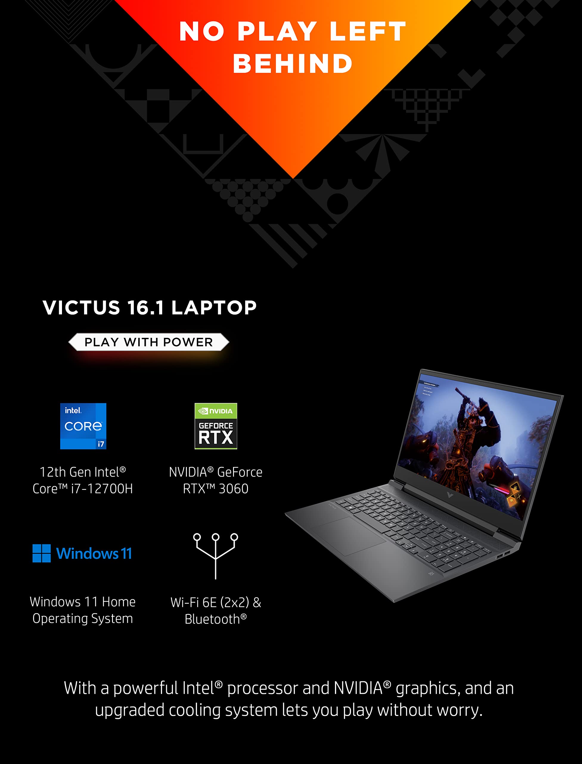 HP Victus 16 Gaming Laptop, NVIDIA GeForce RTX 3060, 12th Gen Intel Core i7-12700H, 16 GB RAM, 512 GB SSD, FHD IPS Display, Windows 11 Home, Backlit Keyboard, Enhanced Thermals (16-d1010nr, 2022)