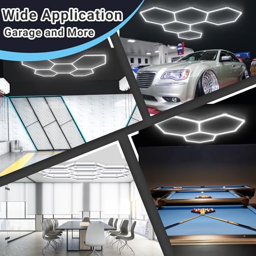 HYPERLITE Gen 1 Hexagon Garage Lights, 3 Grid Systems Honeycomb Lights Ceiling, Hexagon Ceiling Light 6500K Cool White for Shop Garage Gym Basement Car Care Wash Room Auto Detailing
