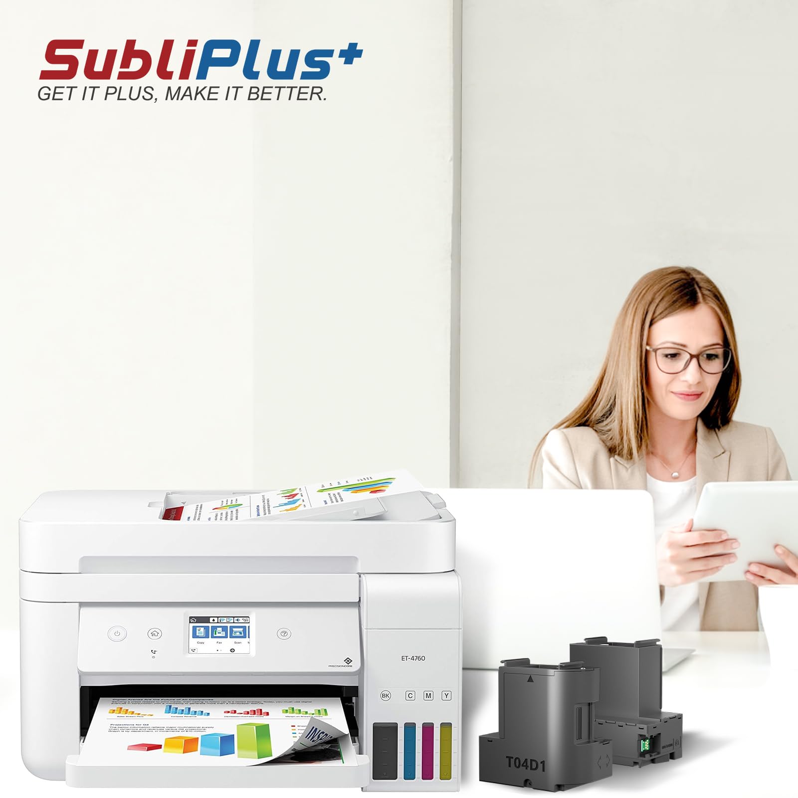 SubliPlus+ T04D1/T04D100 Ink Maintenance Box Replacement for ET-3750 ET-15000 ET-4760 ET-3760 XP-5100 ET-3850 ET-4850 WF-2860 ET-3710 ET-5150 ET-3830 etc. Printers (TO4D1/TO4D100/T04D1/EWMB2) 2 Packs