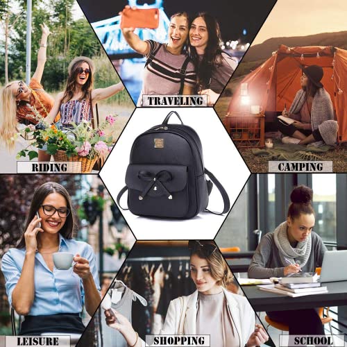 ZGWJ Mini Leather Backpack Purse 3-Pieces Bowknot Small Backpack Cute Casual Travel Daypacks for Girls Women Black