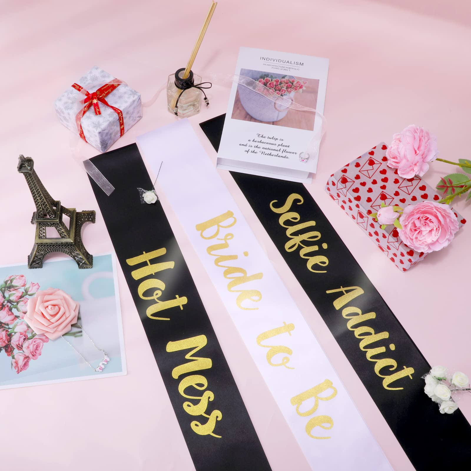 PHOGARY 18 Pack Bachelorette Sashes for Bridal Party - 17 Black Team Bride Sashes with 1 White Bride to Be Sash - Funny Sashes Set for Hen Party Bachelorette Party Bridal Shower Wedding Party