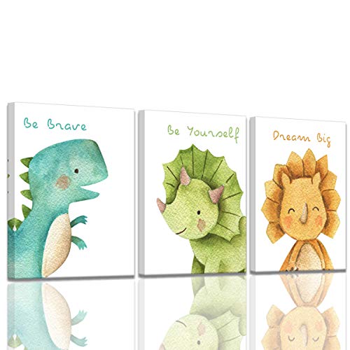 Canvas Wall Art Watercolor Dinosaur Room Decor for Boys Ready to Hang Kids Room Educational Gift Wall Decorations Framed Wall Art Gallery Wrapped 3 Pieces Canvas Art Print Set Stretched 12x16inchx3