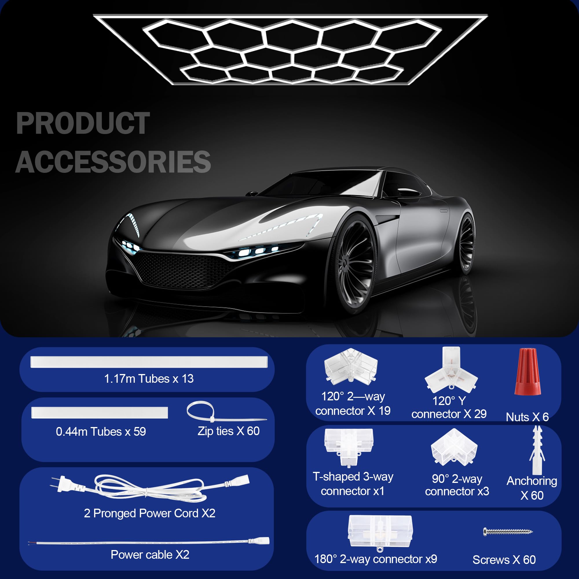 MODERN Hexagon Lights Garage: 14 Grid Systems Honeycomb Garage Light with Rectangle Frame, Higher Brightness 86400LM 720W 6500K for Garage, Car Detailing Workshop and Exhibition Hall etc. … …