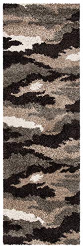 SAFAVIEH Florida Shag Collection 2'3" x 9' Beige / Multi SG453 Camouflage Non-Shedding Living Room Bedroom Dining Room Entryway Plush 1.2-inch Thick Runner Rug