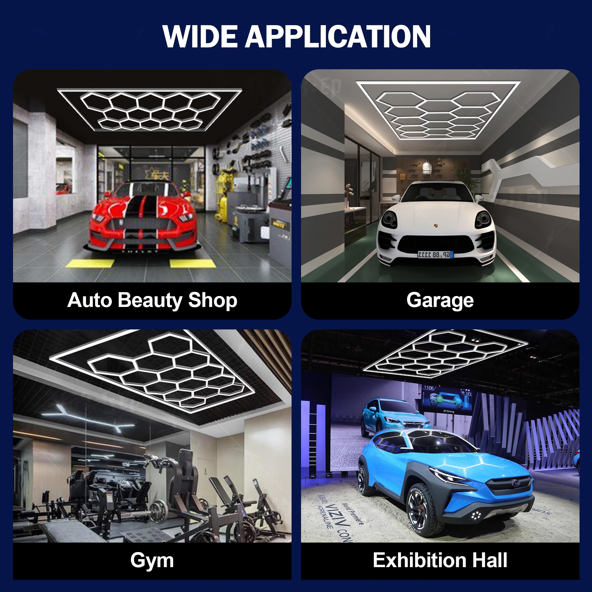 MODERN Hexagon Lights Garage: 14 Grid Systems Honeycomb Garage Light with Rectangle Frame, Higher Brightness 86400LM 720W 6500K for Garage, Car Detailing Workshop and Exhibition Hall etc. … …