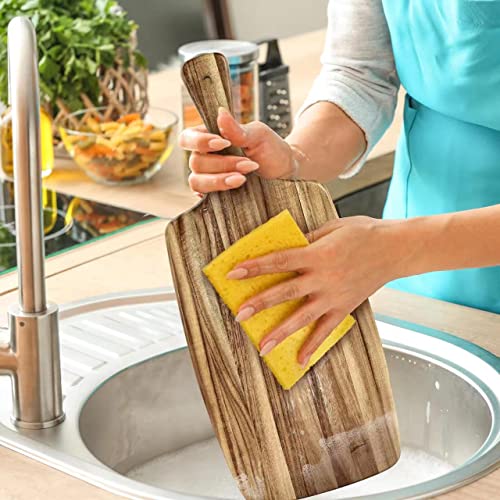 KARRYOUNG Acacia Wood Cutting Board with Handle - Wooden Charcuterie Board for Bread, Meat, Fruits, Cheese and Serving,Butcher Block Carving Board for Kitchen Chopping,17 x 7 Inch