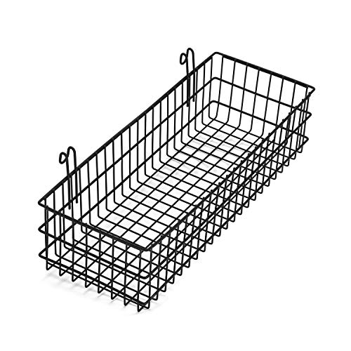 Kaforise Hanging Basket for Wire Wall Grid Panel, Multi-Function Wall Storage and Display Basket, Flower Pots Shelf Balcony Plant Storage Holder, Extra Large Size ,15.7"×5.9"×3.9",Black