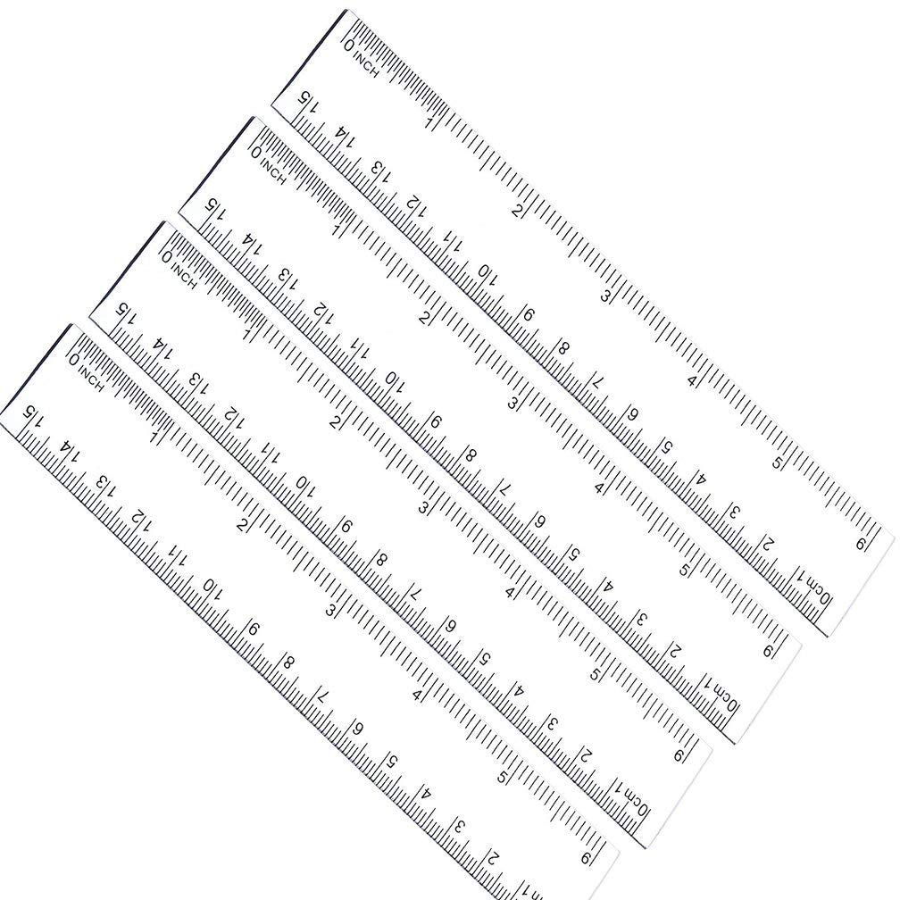 6 Inches Plastic Straight Hard Ruler 4 Pack Viaky See Through Flexible Ruler with Inches and Metric Measuring Tool for Student School Office, Clear