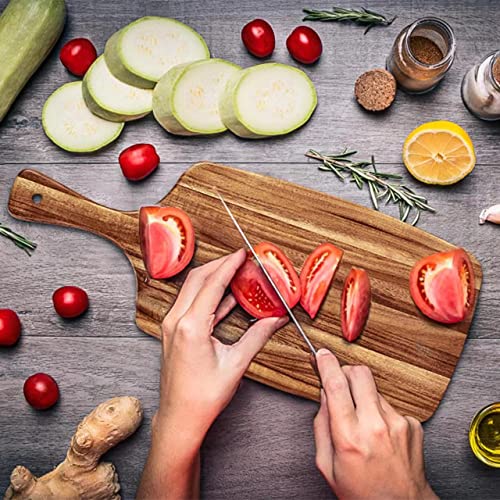 KARRYOUNG Acacia Wood Cutting Board with Handle - Wooden Charcuterie Board for Bread, Meat, Fruits, Cheese and Serving,Butcher Block Carving Board for Kitchen Chopping,17 x 7 Inch