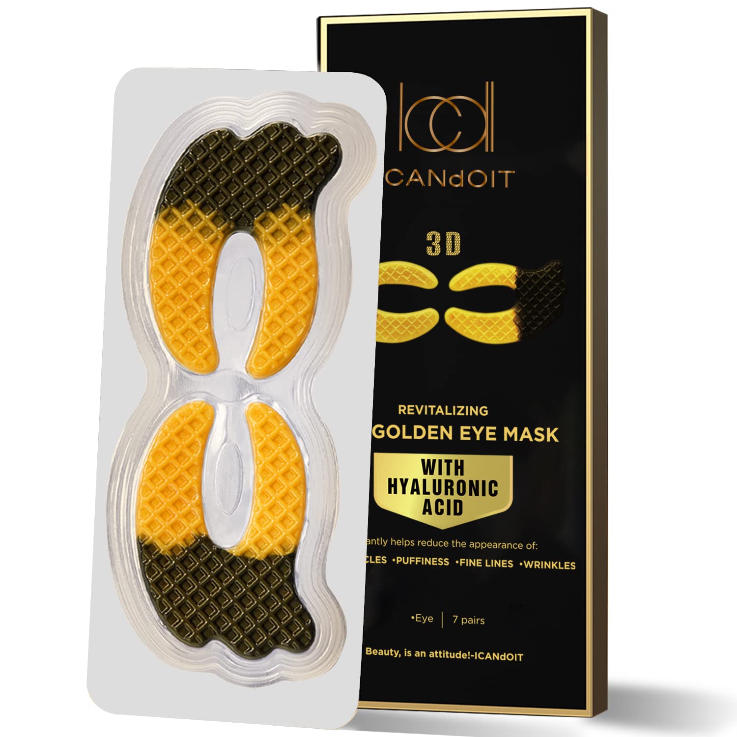 ICANdOIT 24K Gold Eye Mask For Dark Circles&Puffiness,Anti-Aging,Anti-Wrinkle With Hyaluronic Acid and Collagen,Eye Zone Care Eye Patches for All Skin Types,Best Gift Idea for Women&Men,7Pairs